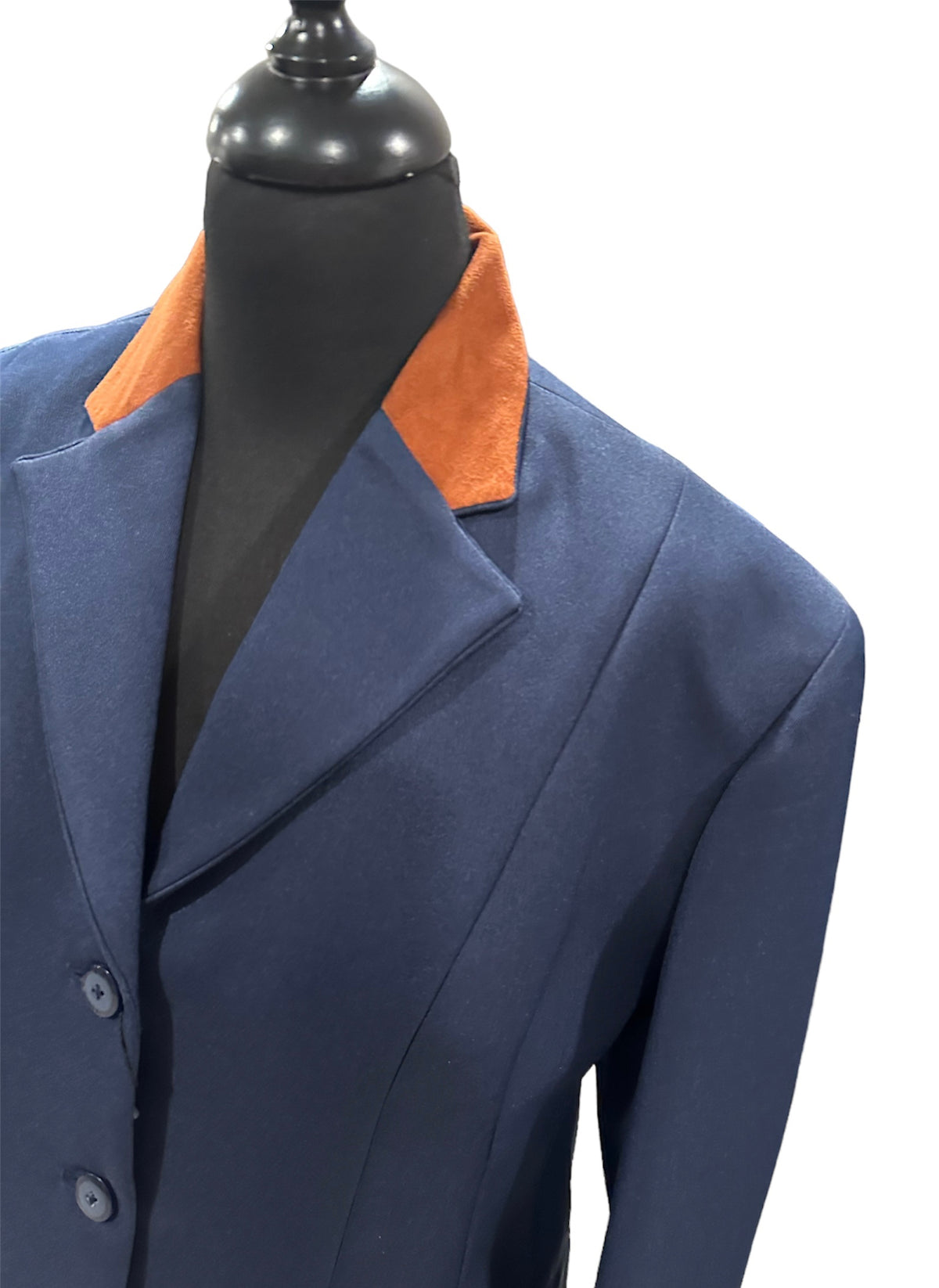 English Show Coat Navy with Rust Fabric Code NK72 | Huntress Riding Apparel