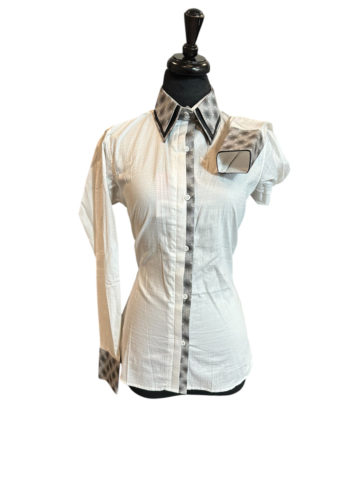 Western Button Up White with Geo Shape – Huntress Riding Apparel