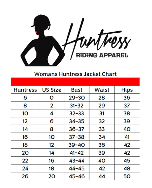 Size Chart/ Custom Info / Policies | Huntress Riding Apparel